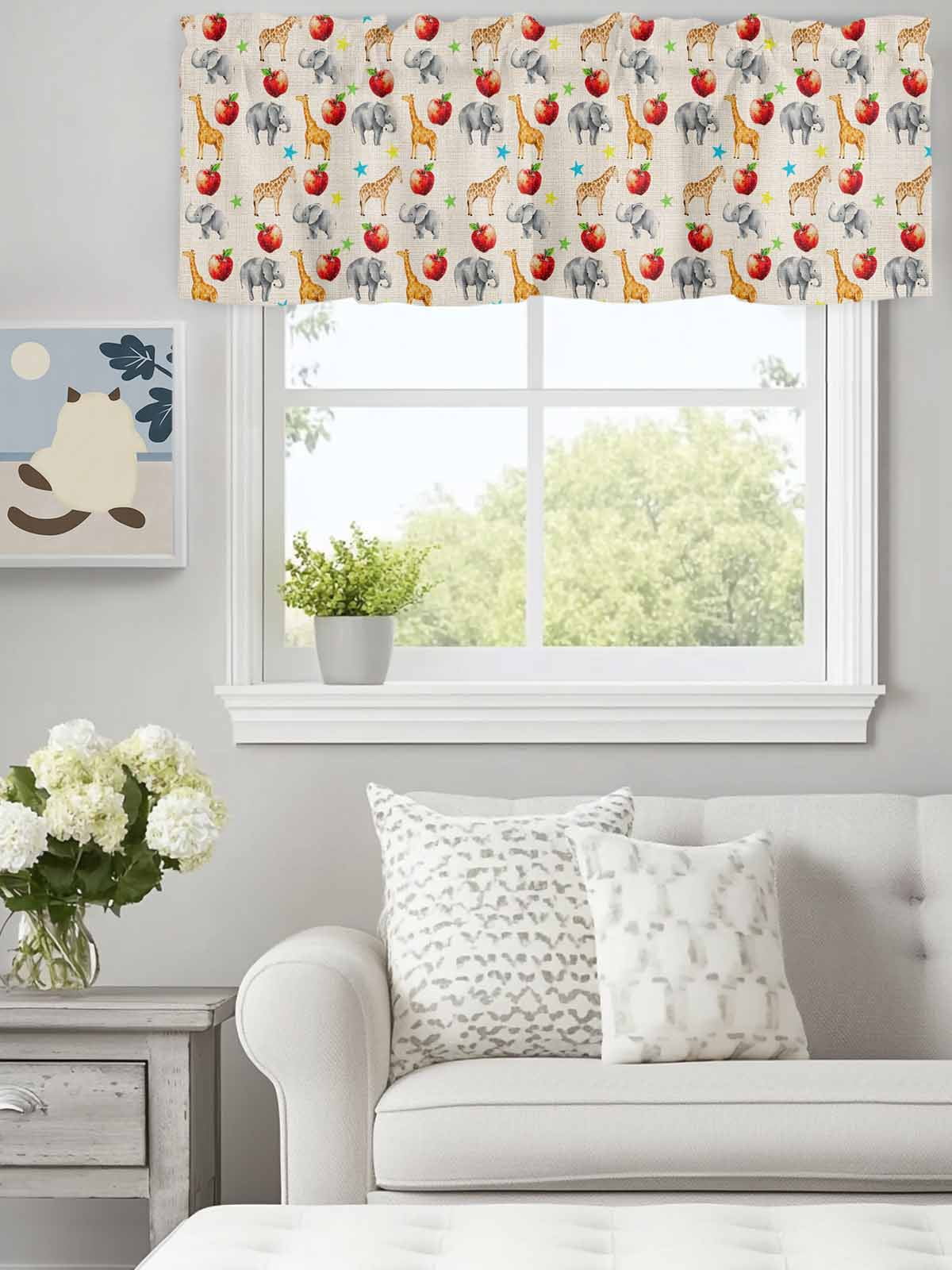 Curtain Valance for Windows,Vintage Giraffe Elephant Star Fruit Kitchen ...