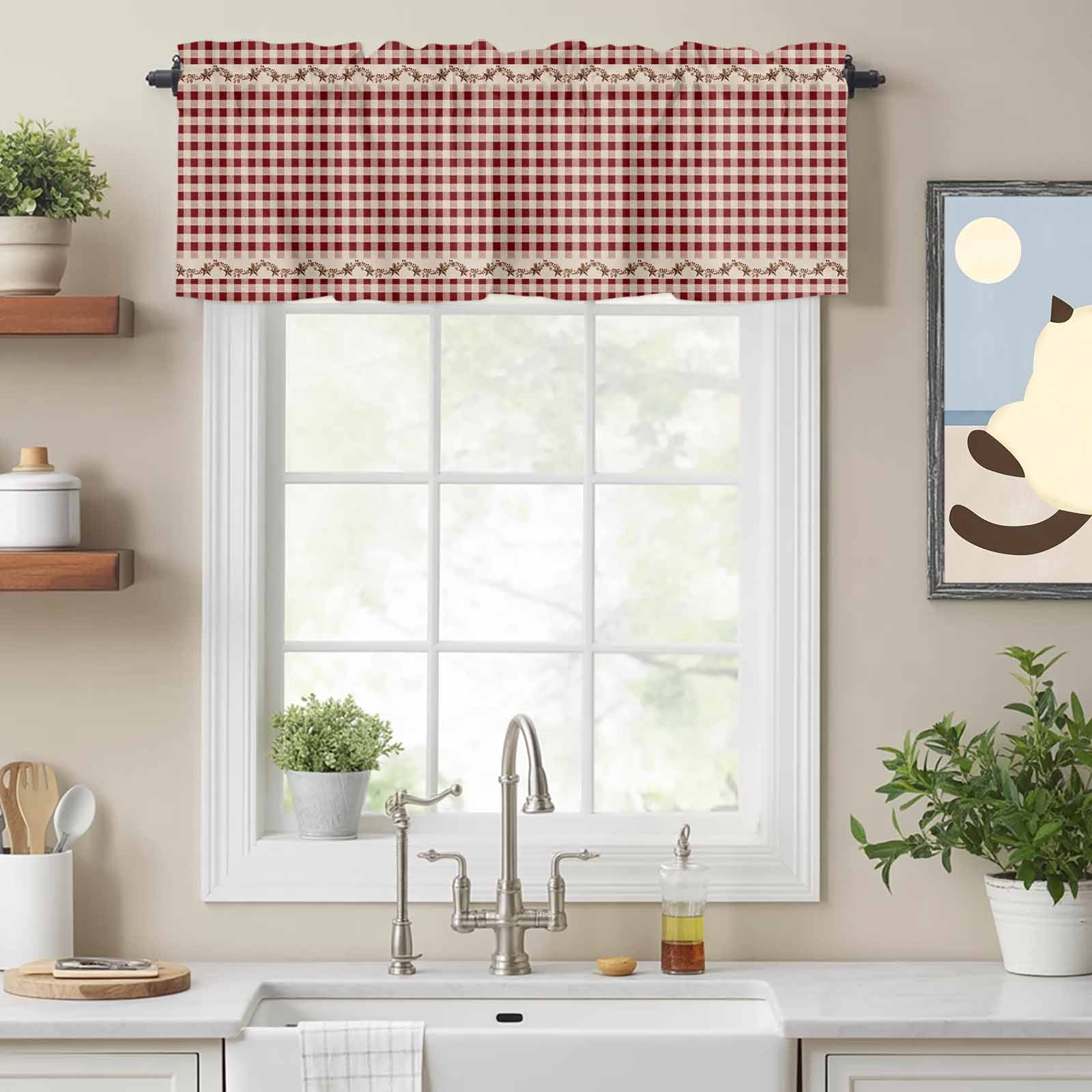 Curtain Valance for Windows, Vintage Red Buffalo Plaid Berry Kitchen ...