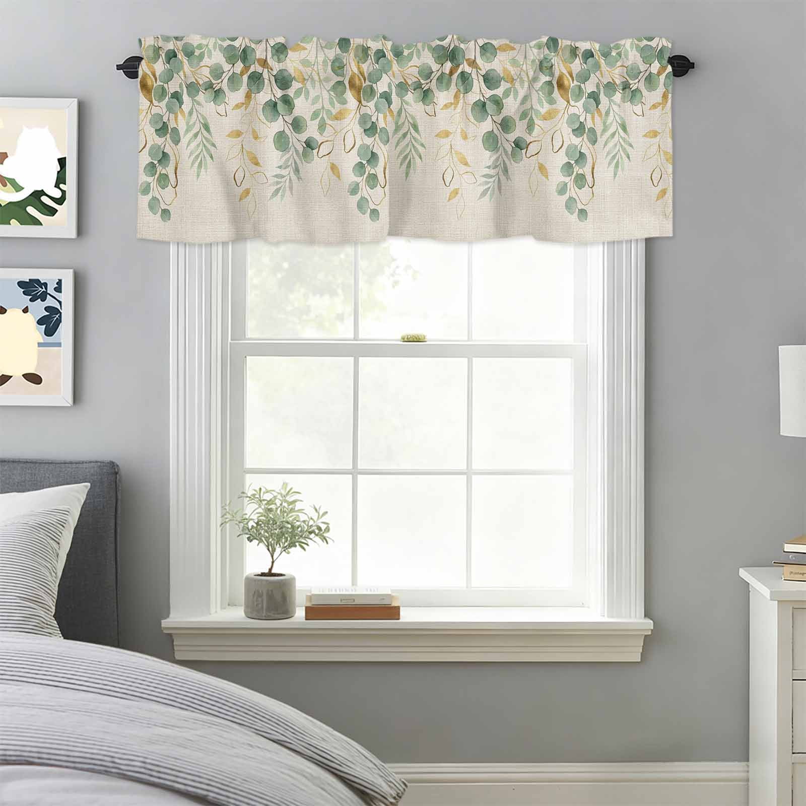 Curtain Valance for Windows, Vintage Summer Yugal Leaves Kitchen ...