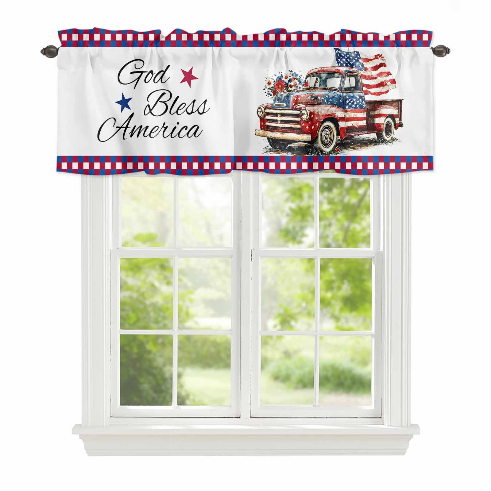 Curtain Valance for Windows, Vintage USA Flag Truck Kitchen Valances ...