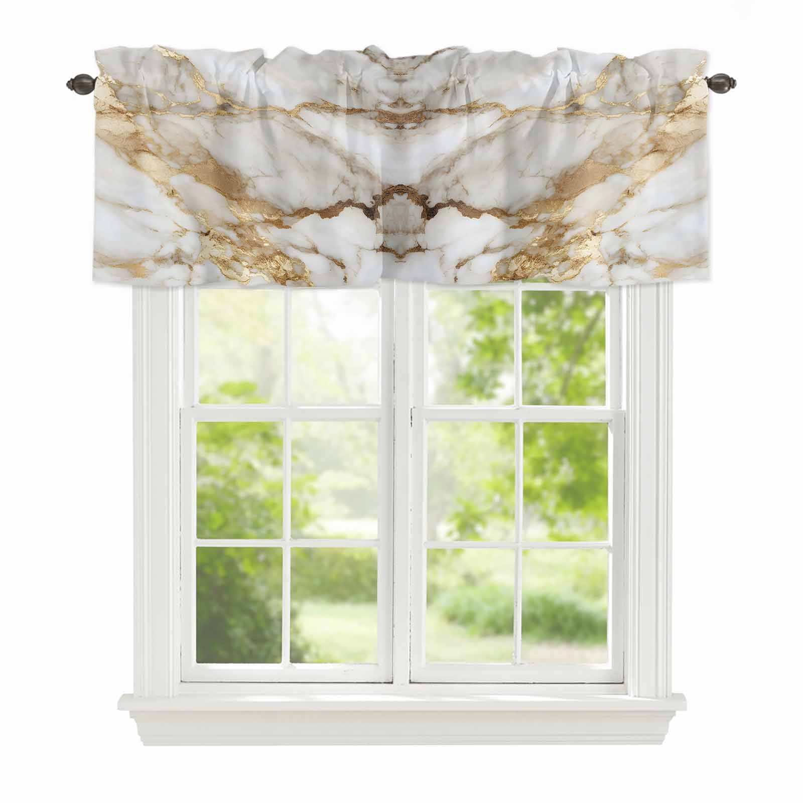 Curtain Valance for Windows, Watercolor Abstract Marble Texture Kitchen ...