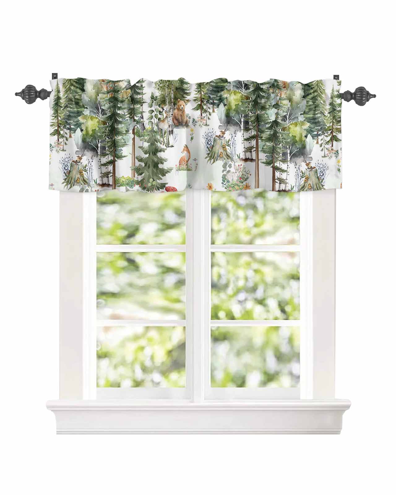 Curtain Valance for Windows Watercolor Bear Deer Fox Rabbit in Forest ...