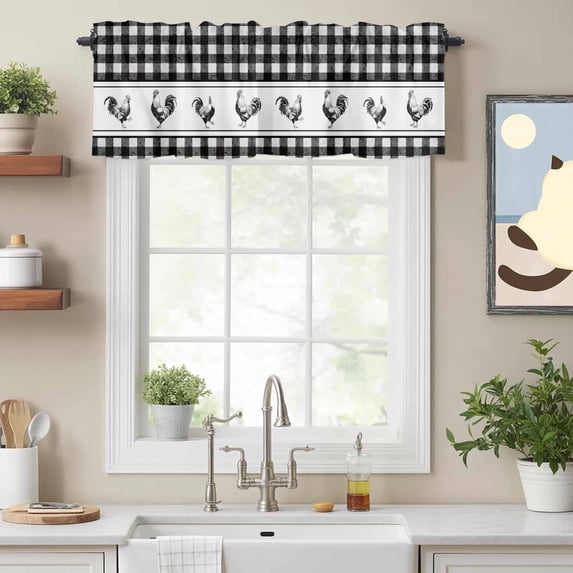 Curtain Valance for Windows, Watercolor Black Buffalo Check Kitchen ...