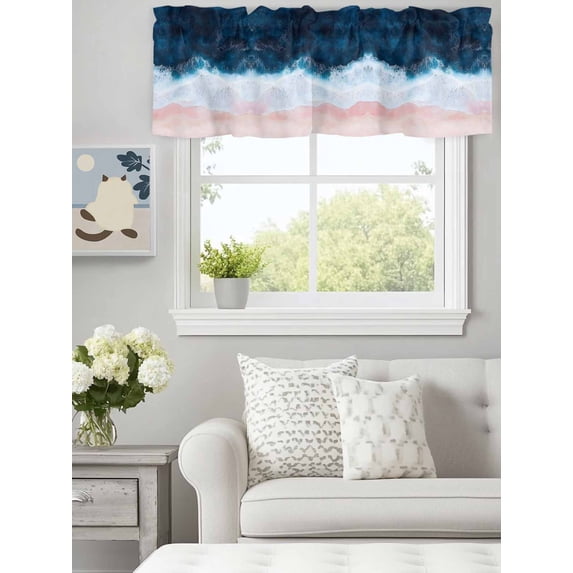Curtain Valance for Windows, Watercolor Blue Pink Ocean Spray Kitchen ...