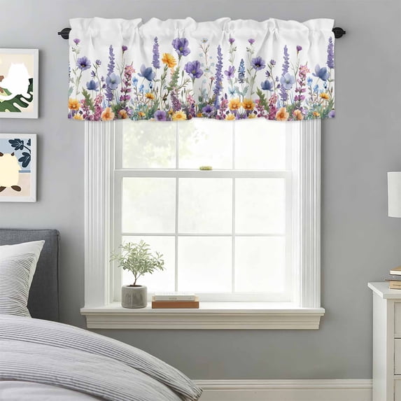 Curtain Valance for Windows, Watercolor Botanical Spring Flower Kitchen ...