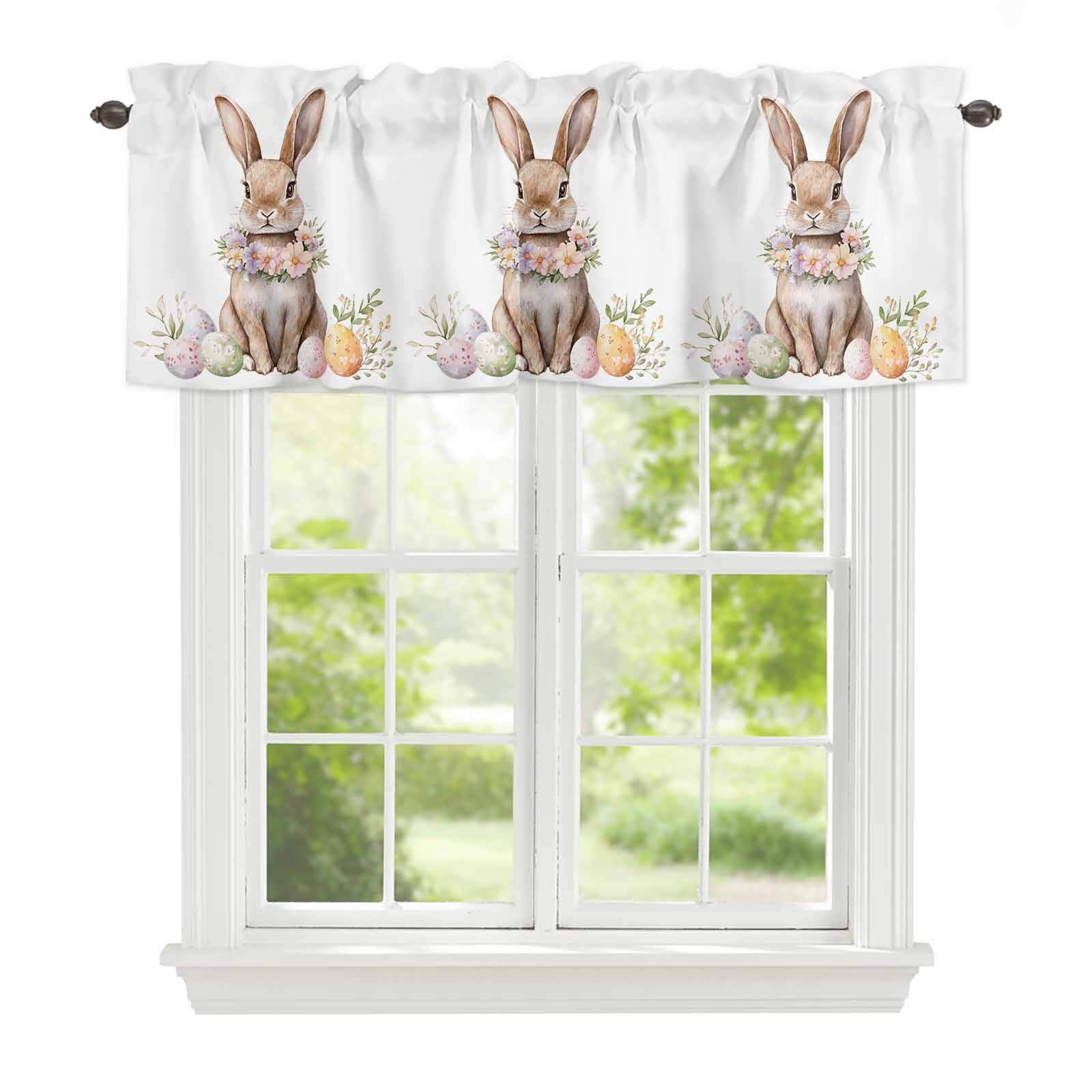 Curtain Valance for Windows, Watercolor Easter Egg Rabbit on White ...