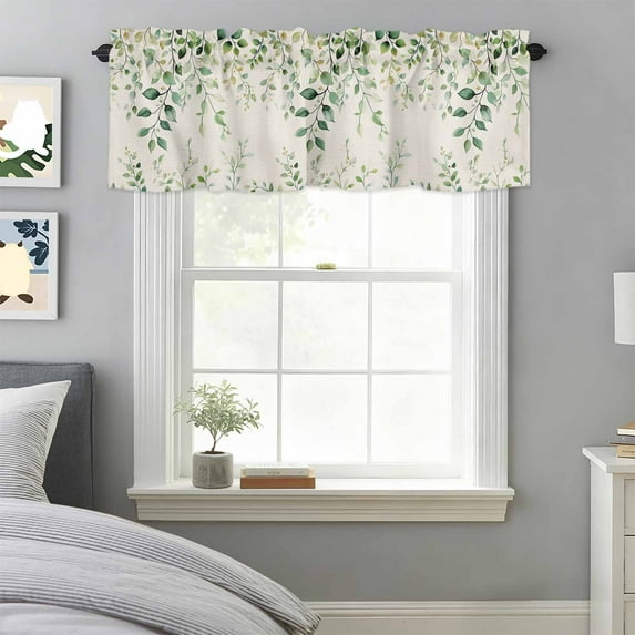 Curtain Valance for Windows, Watercolor Eucalyptus Leaf Plant Kitchen ...