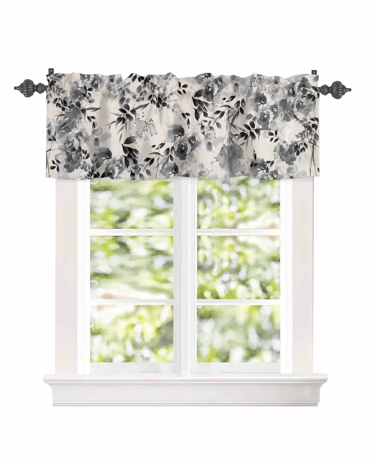 Curtain Valance for Windows Watercolor Floral Rose Leaves Kitchen ...