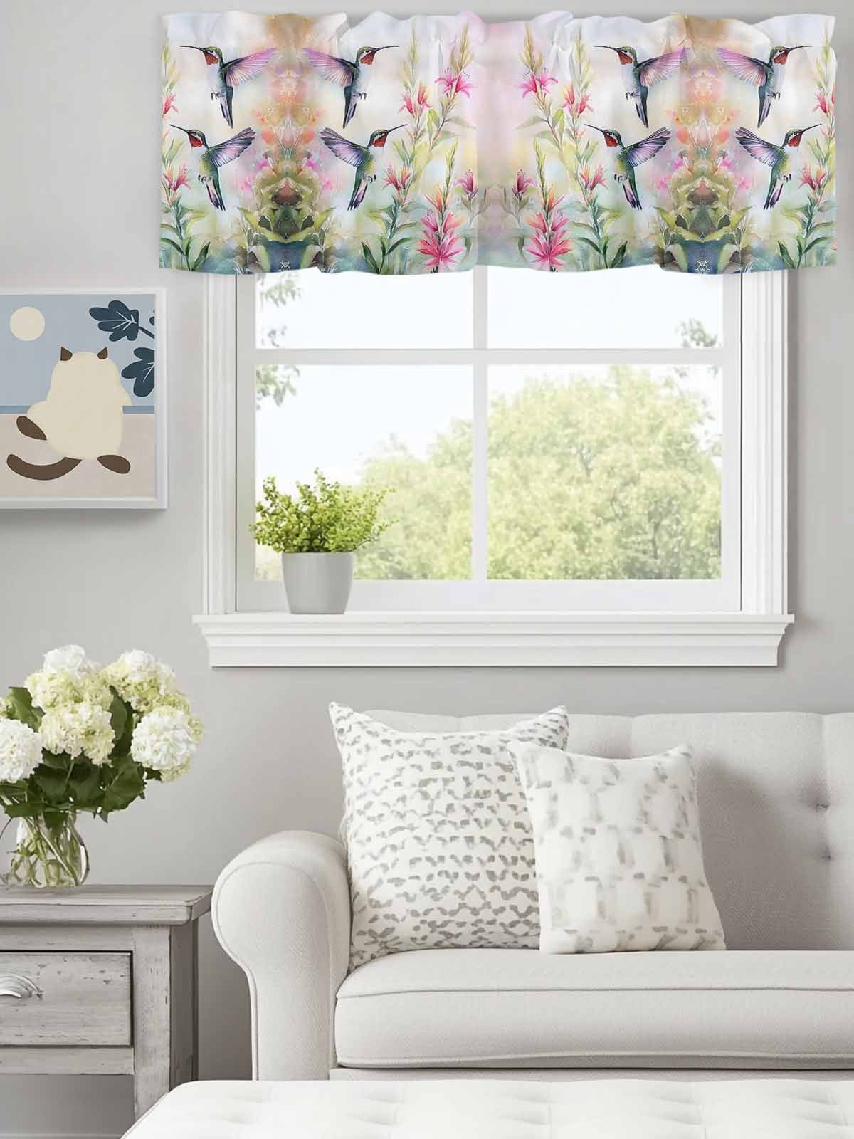 Curtain Valance for Windows, Watercolor Flower Bird Kitchen Valances ...