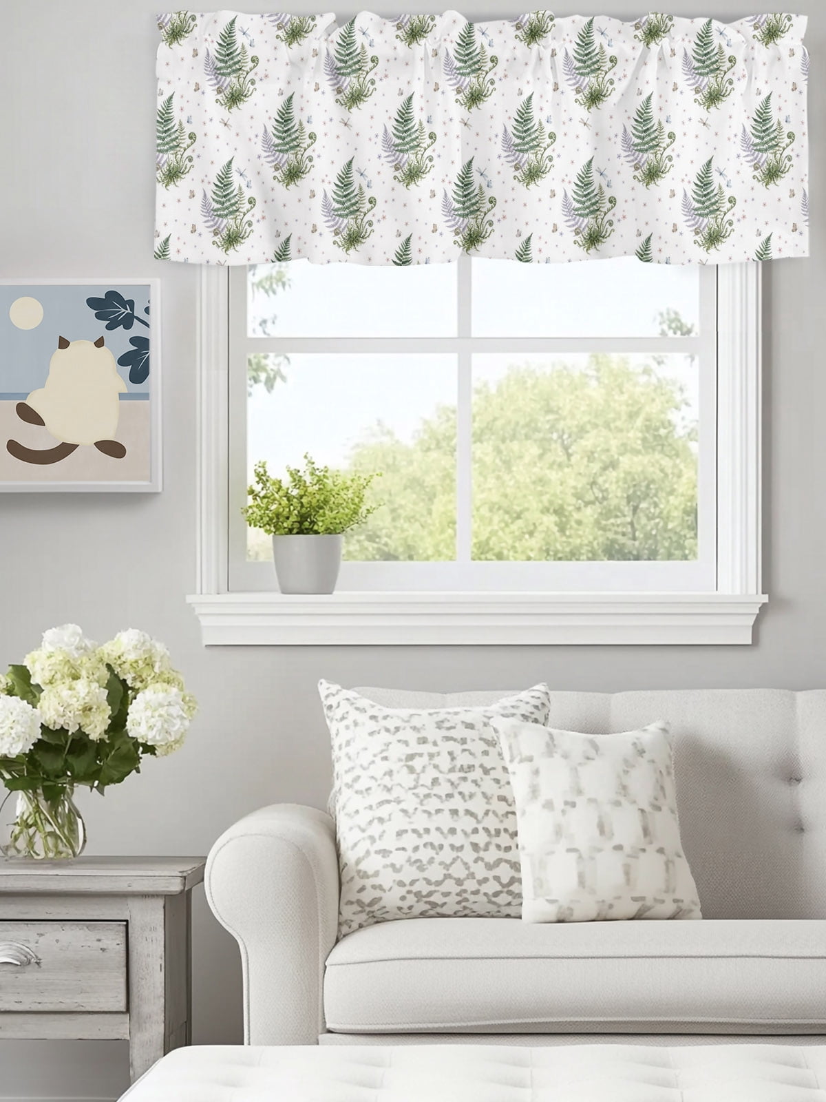 Curtain Valance for Windows, Watercolor Forest Green Fern Leaves ...