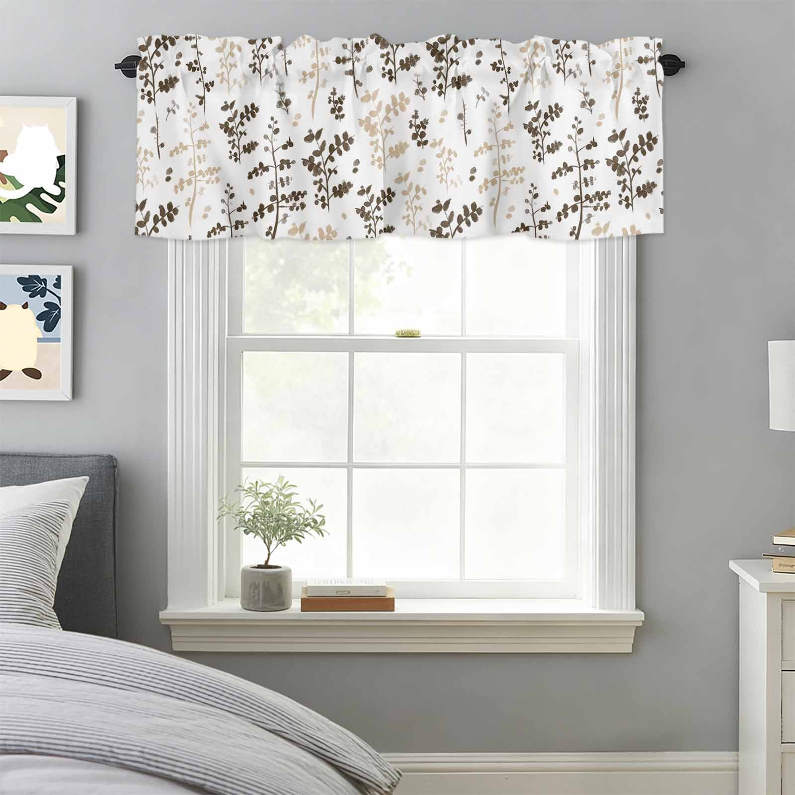 Curtain Valance for Windows, Watercolor Khaki Color Brown Leaves ...