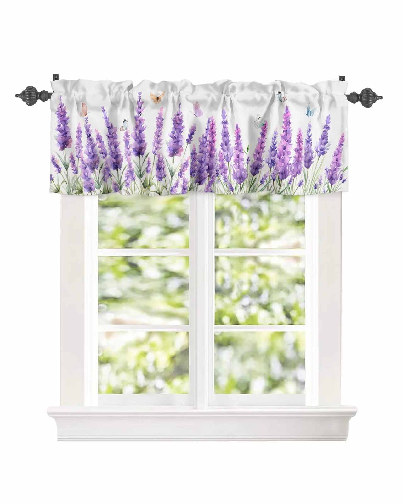 Curtain Valance for Windows Watercolor Lavender Floral Field with ...