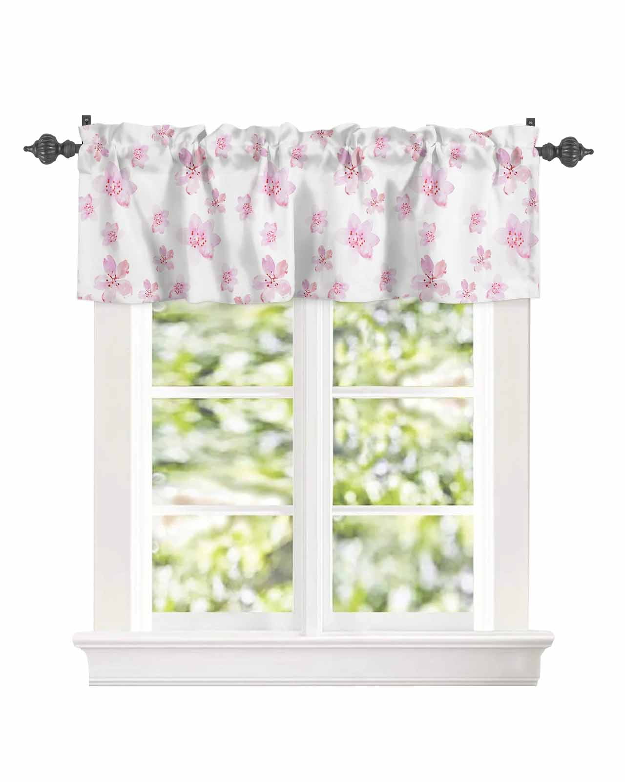 Curtain Valance for Windows Watercolor Pink Cherry Blossoms Kitchen ...