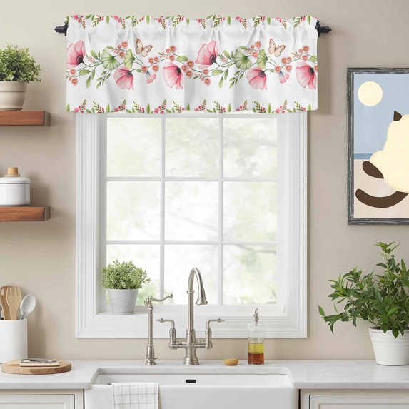 Curtain Valance for Windows, Watercolor Poppies Floral Kitchen Valances ...