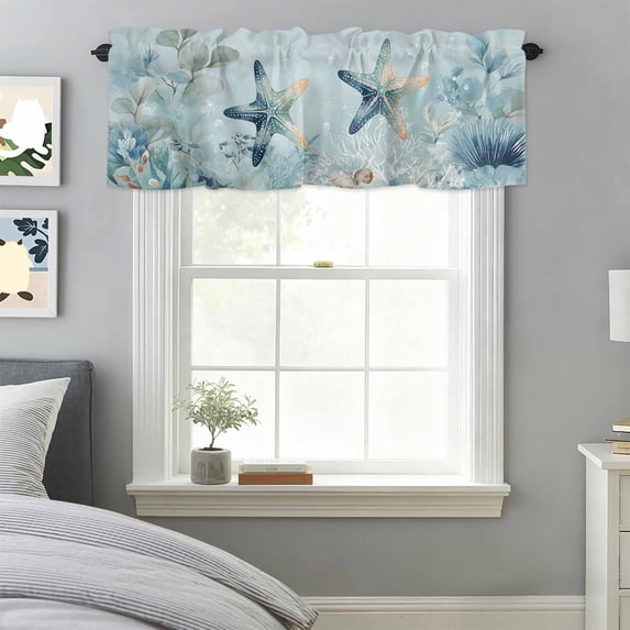 Curtain Valance for Windows, Watercolor Sea Stars Seagrass Kitchen ...