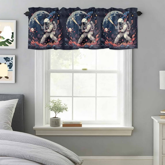 Curtain Valance for Windows, Watercolor Space Man Baseball Sport ...