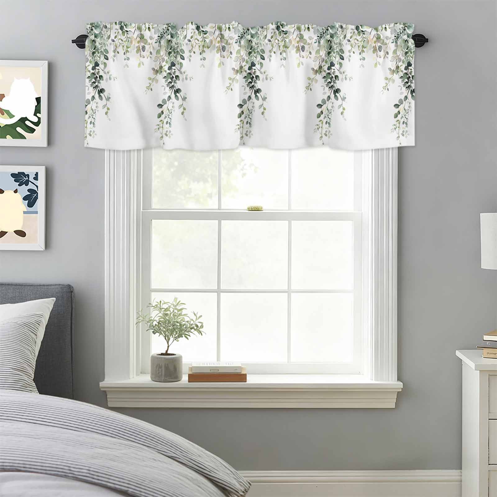 Curtain Valance for Windows, Watercolor Spring Eucalyptus Leaves ...