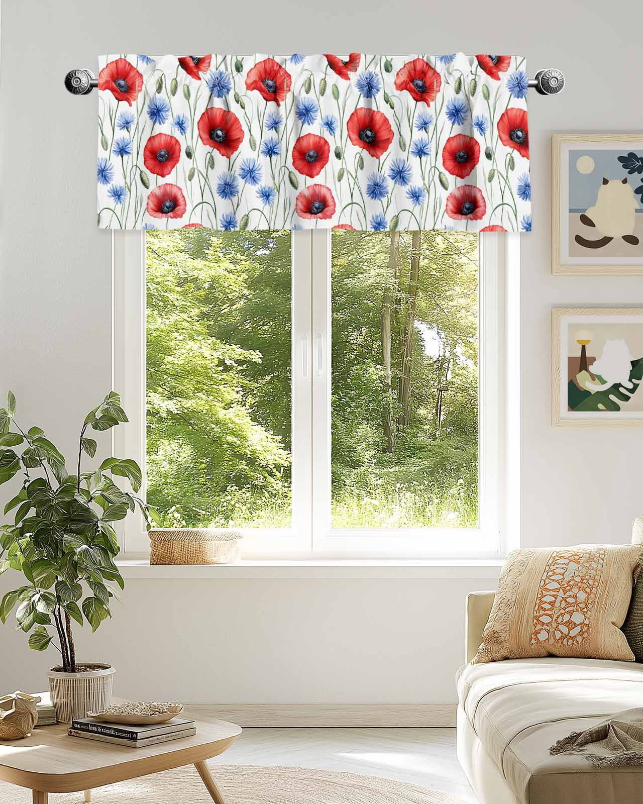Curtain Valance for Windows,Watercolor Spring Red Concubine Flower ...