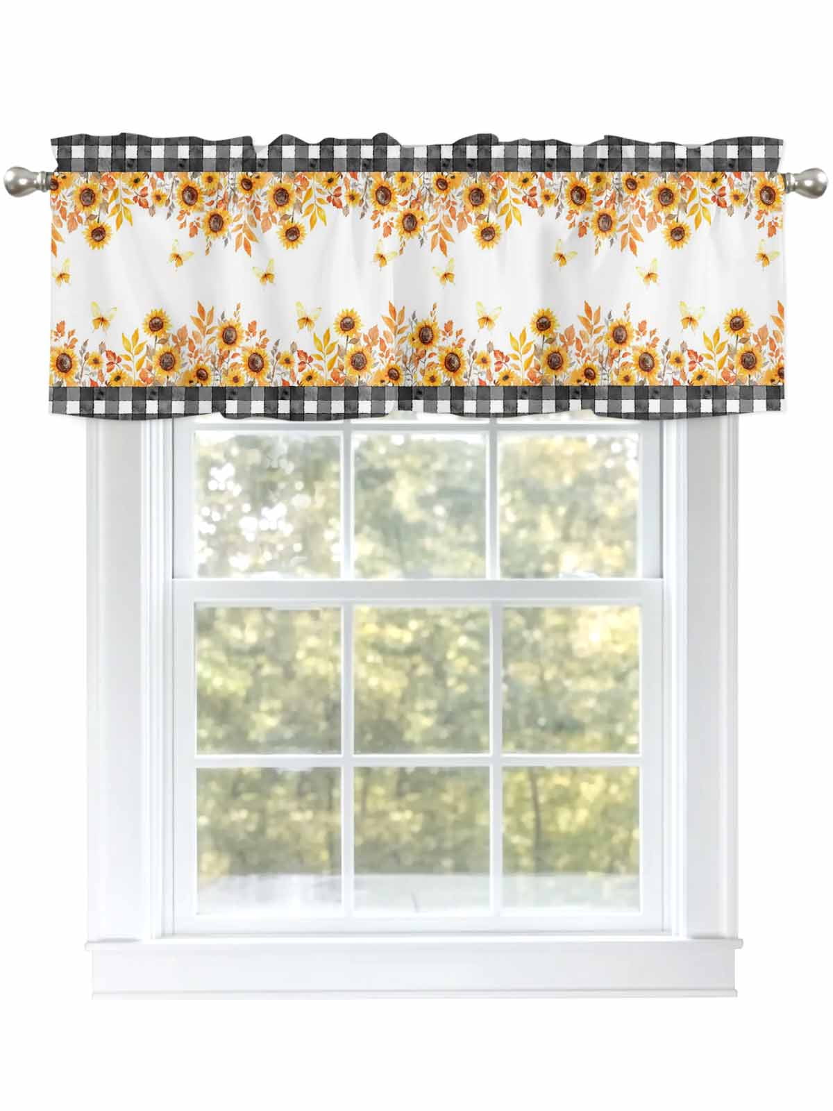 Curtain Valance for Windows,Watercolor Sunflower Autumn Orange Leaf ...