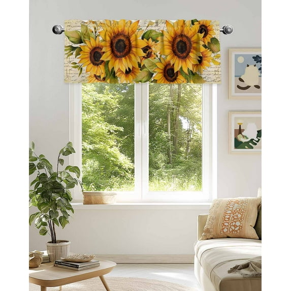 Curtain Valance for Windows,Watercolor Sunflower Leaves Kitchen ...
