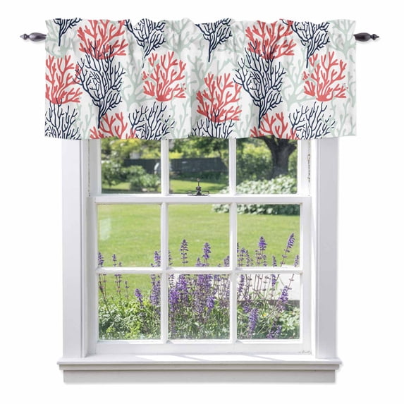 Curtain Valance for Windows, Watercolor Underwater Marine Coral Kitchen ...