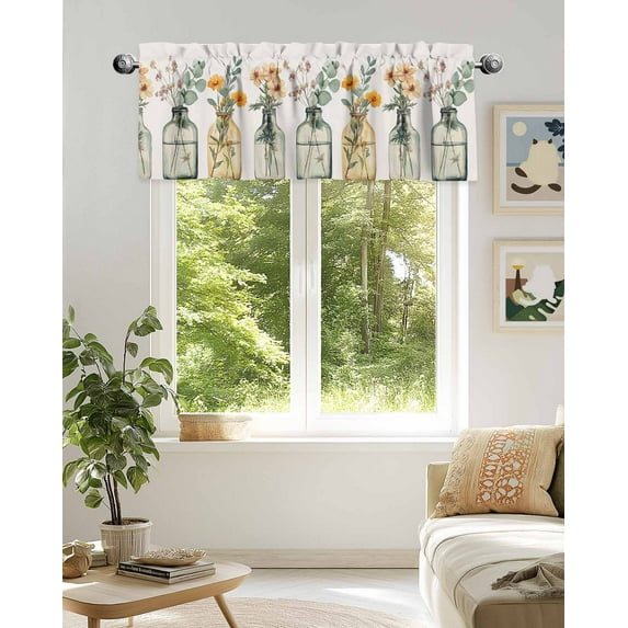 Curtain Valance for Windows,Watercolor Yellow Daisy Flower Eucalyptus ...