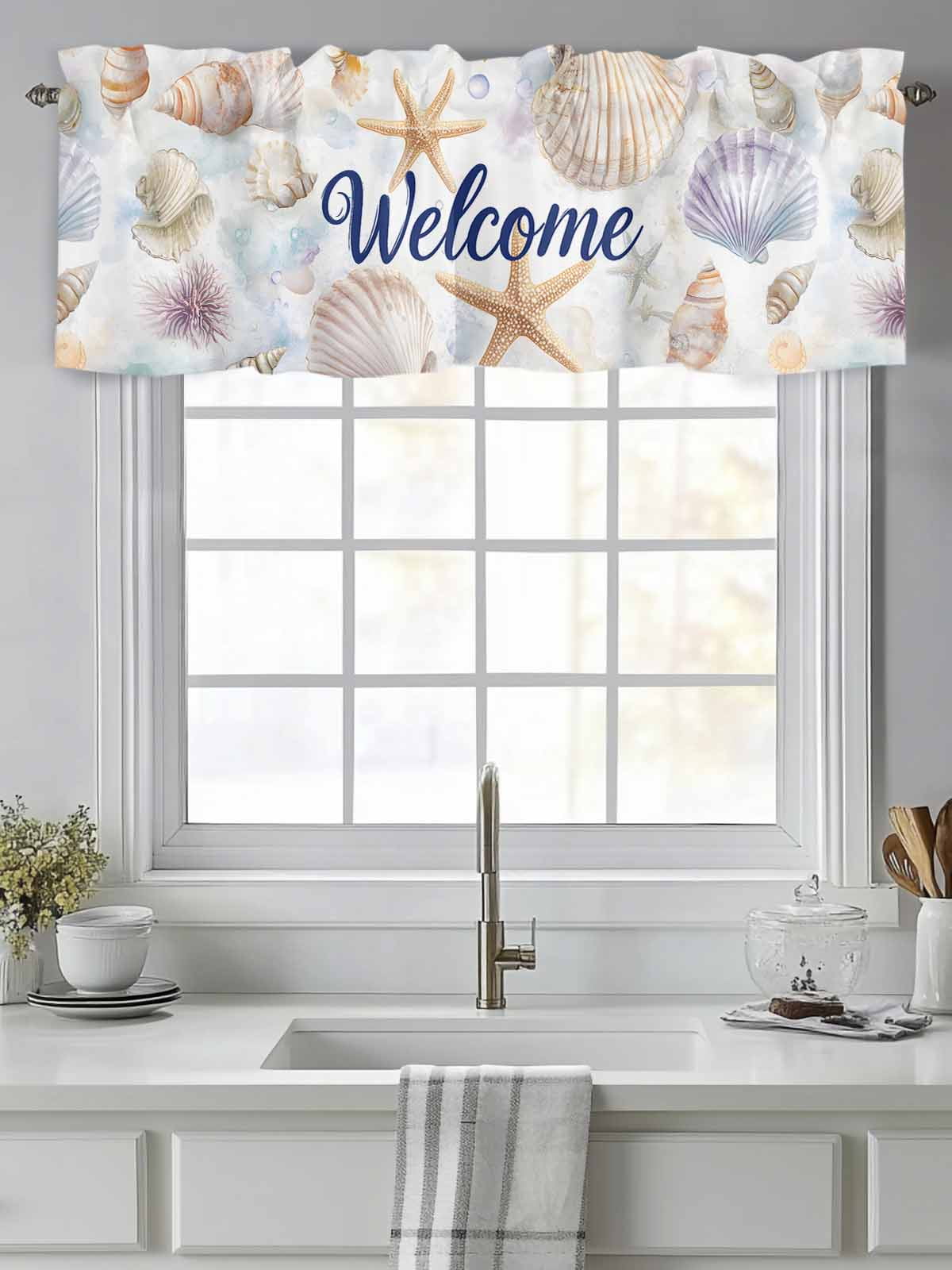 Curtain Valance for Windows,Welcome Summer Colorful Shell Kitchen ...