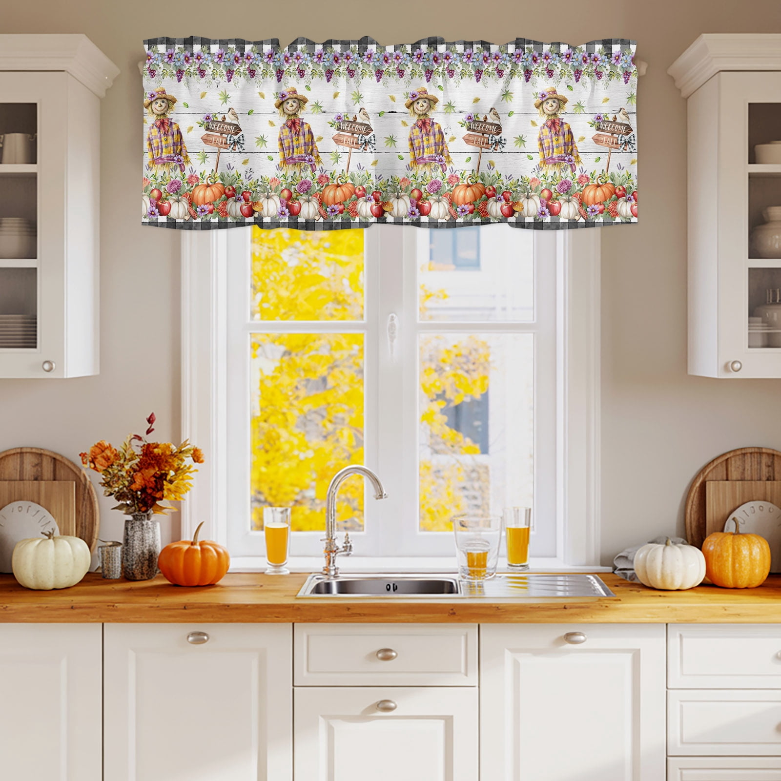 Curtain Valance for Windows, Welcome Words Wildflowers Kitchen Valances ...