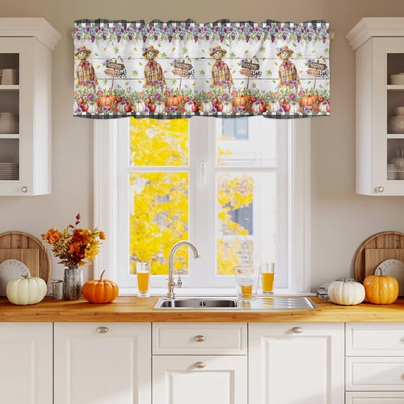 Curtain Valance for Windows, Welcome Words Wildflowers Kitchen Valances ...