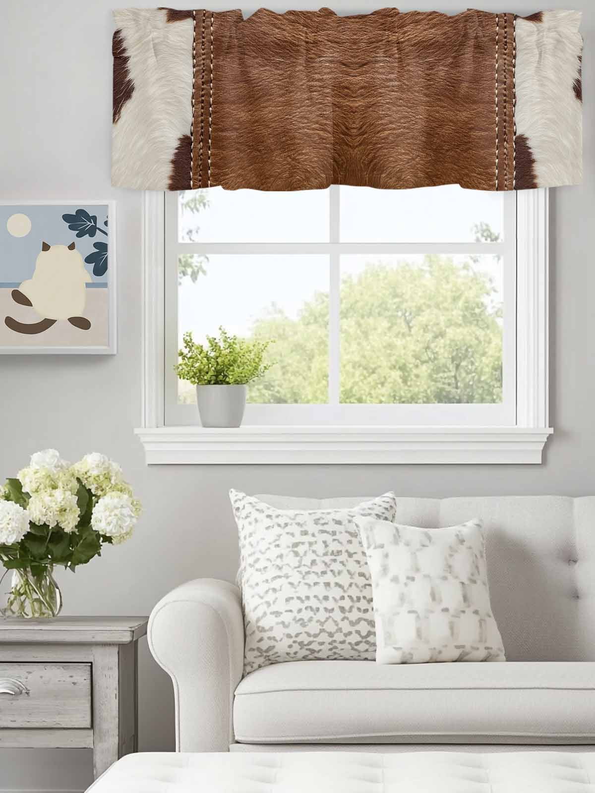 Curtain Valance for Windows,Western Cow Leather Texture Kitchen ...