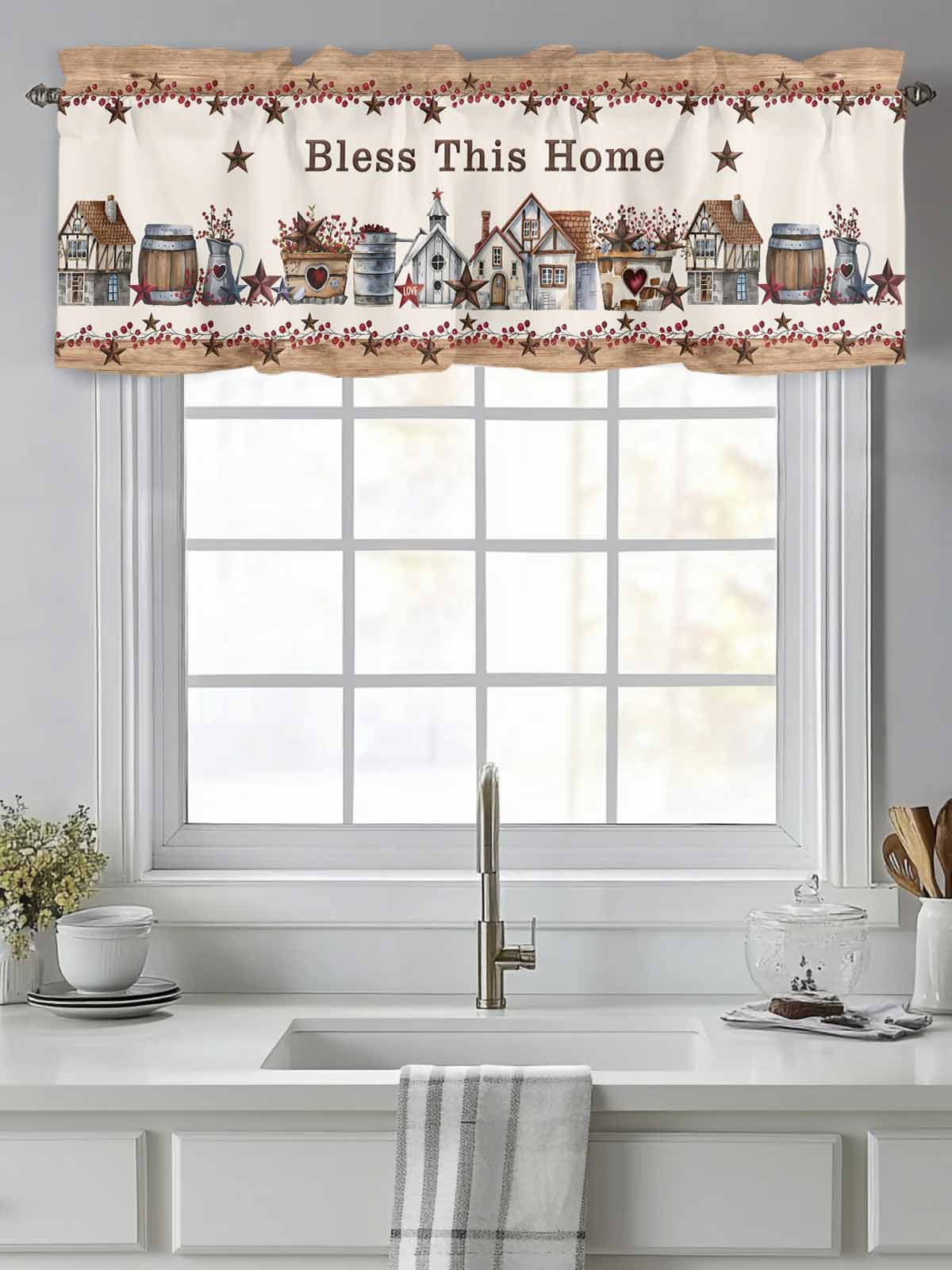 Curtain Valance for Windows,Western Star Bless Home Quote Kitchen ...