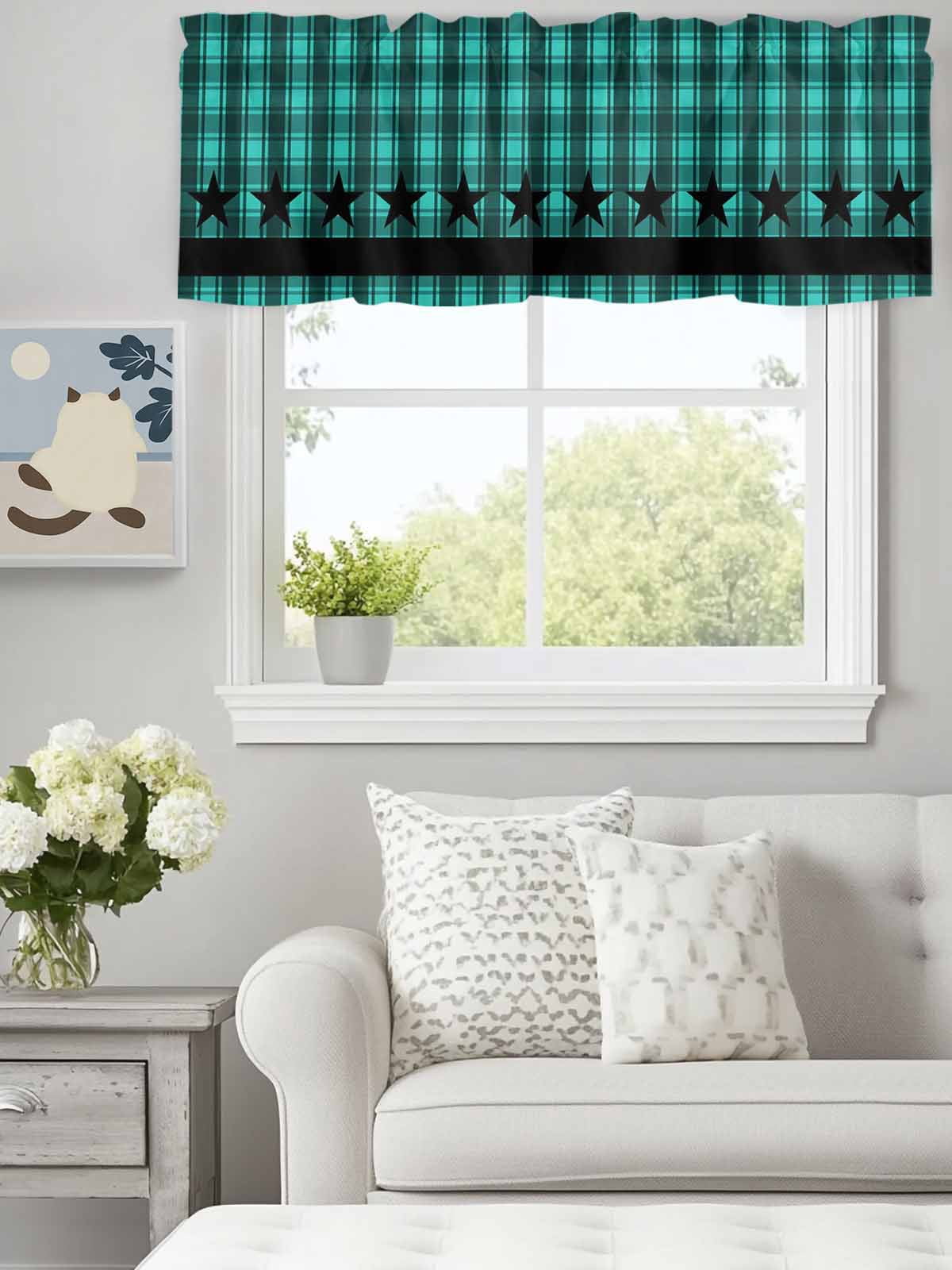 Curtain Valance for Windows, Western Star Buffalo Check Plaid Kitchen ...