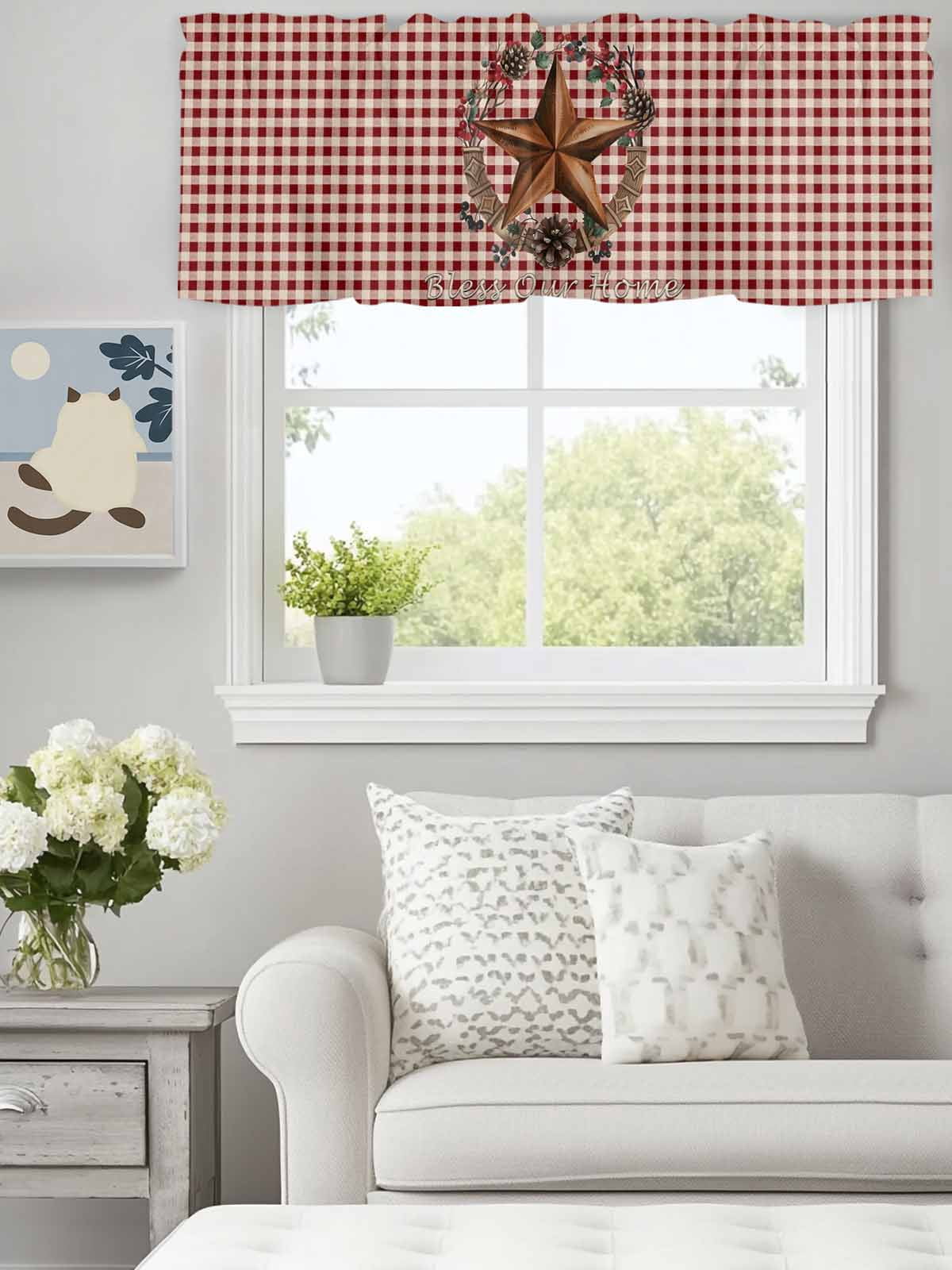 Curtain Valance for Windows,Western Star Wreath Bless Home Kitchen ...