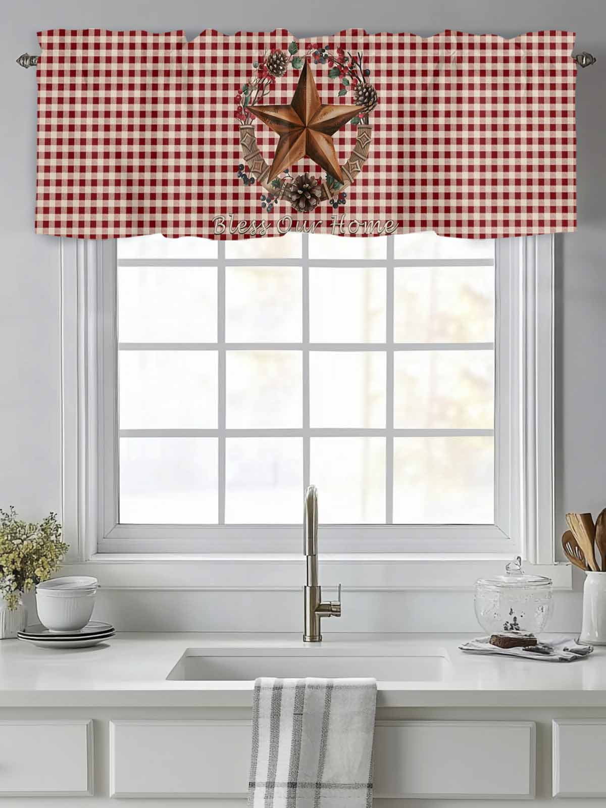 Curtain Valance for Windows,Western Star Wreath Bless Home Kitchen ...