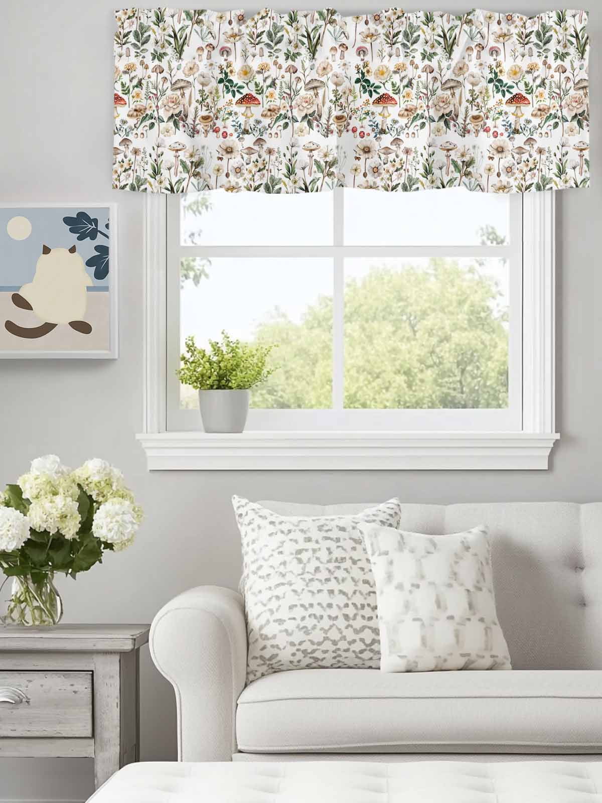 Curtain Valance for Windows, Wild Mushroom Botanical Leaves Kitchen ...