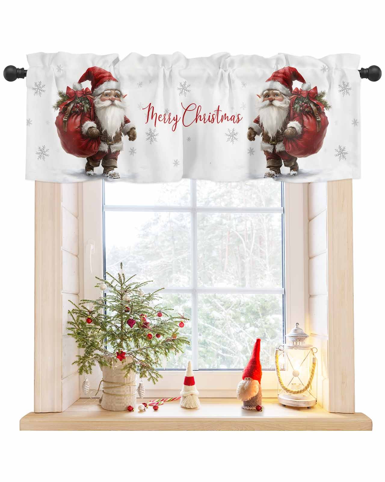 Curtain Valance for Windows Xmas Santa Claus Christmas Present Kitchen ...
