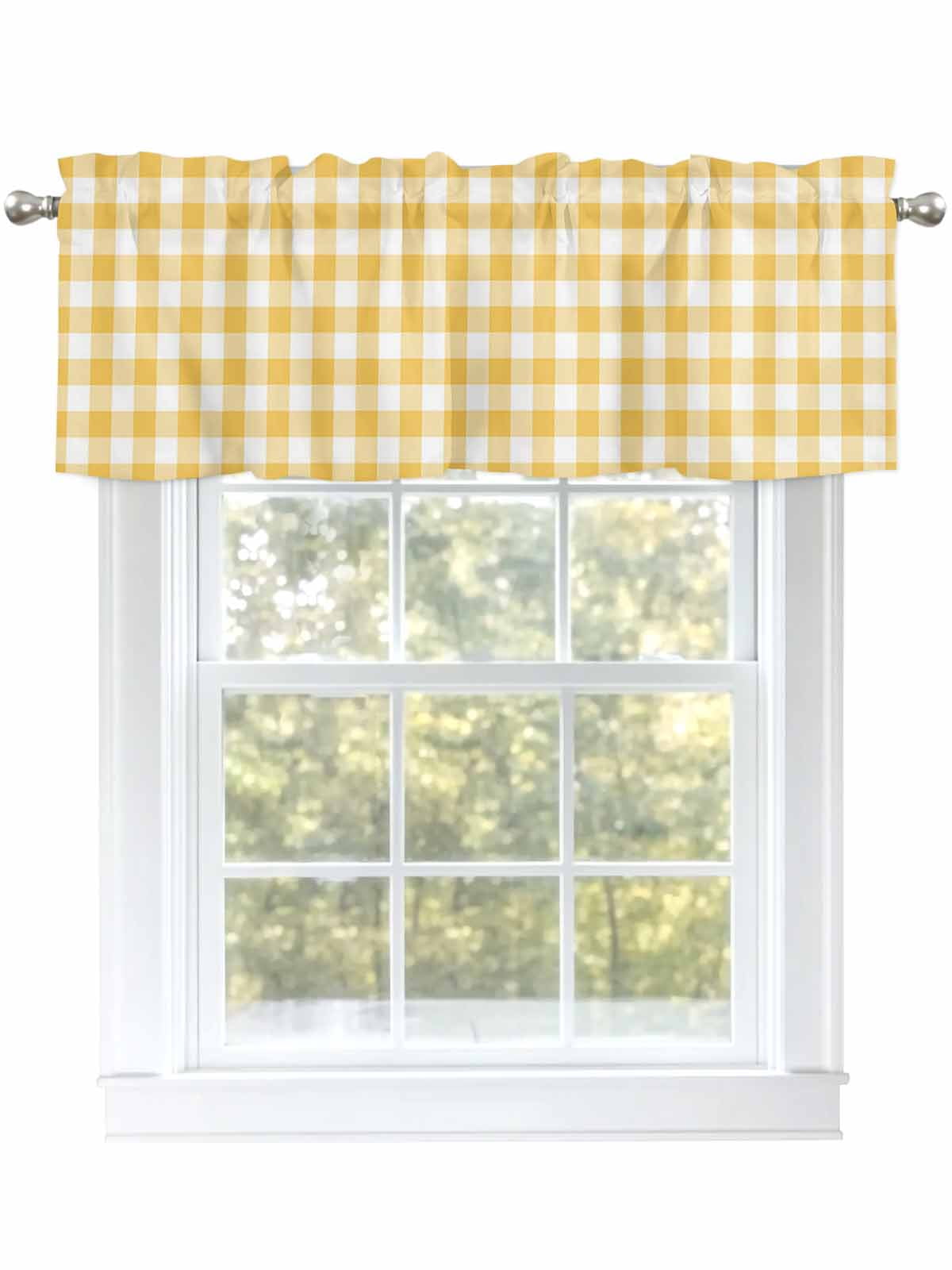 Curtain Valance for Windows Yellow Buffalo Check Plaid Kitchen Curtain ...