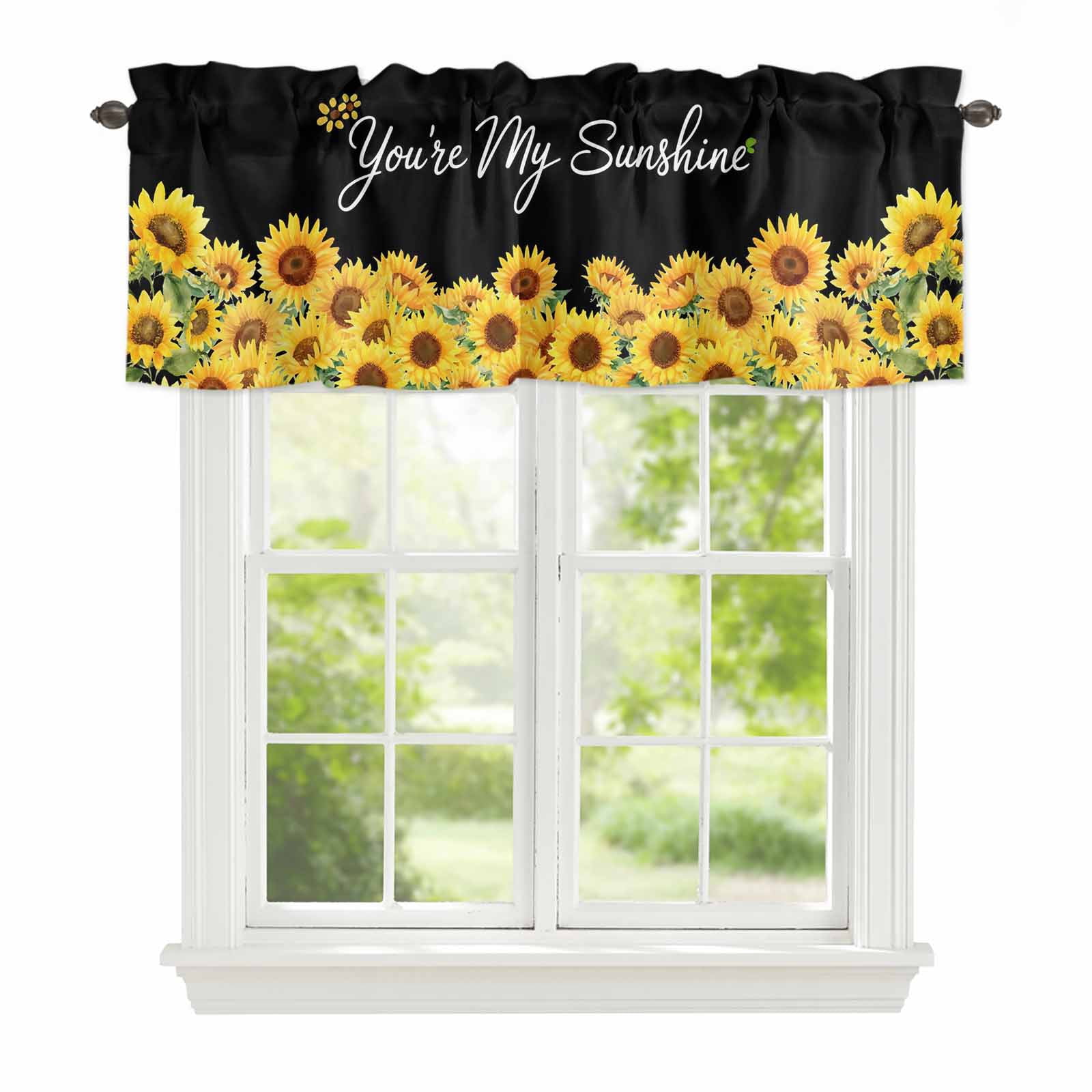 Curtain Valance for Windows, You Are My Sunshine Words on Black Kitchen ...