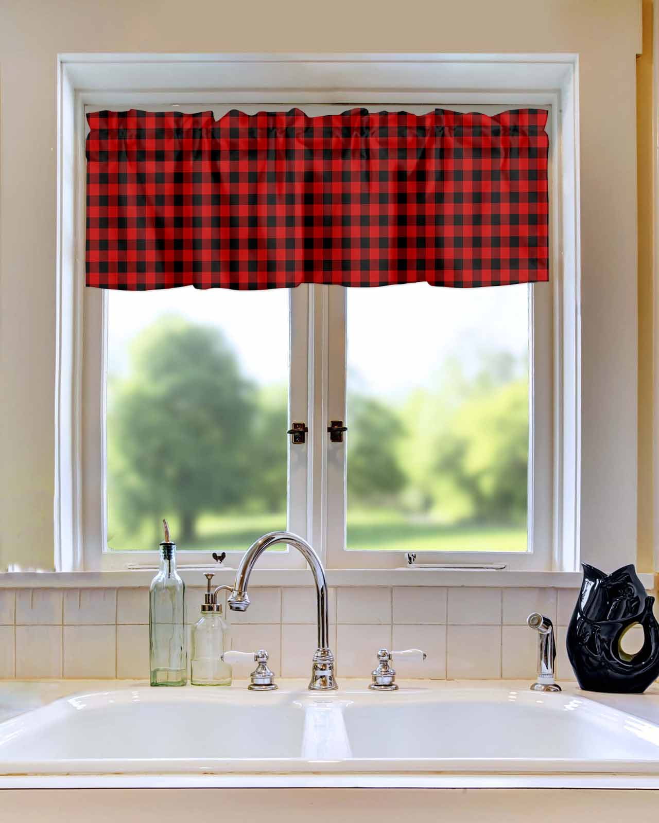 Curtain Valance for WindowsClassic Black and Red Buffalo Check Kitchen ...