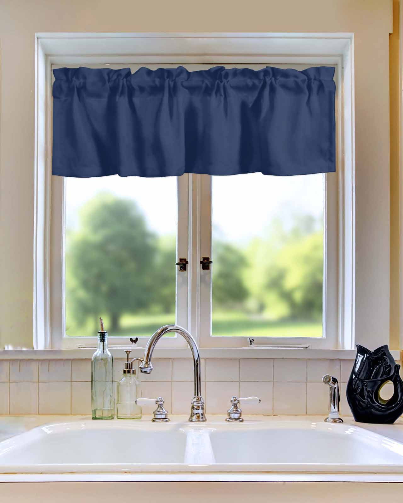 Curtain Valance for WindowsModern Navy Blue Kitchen Valances Rod Pocket ...