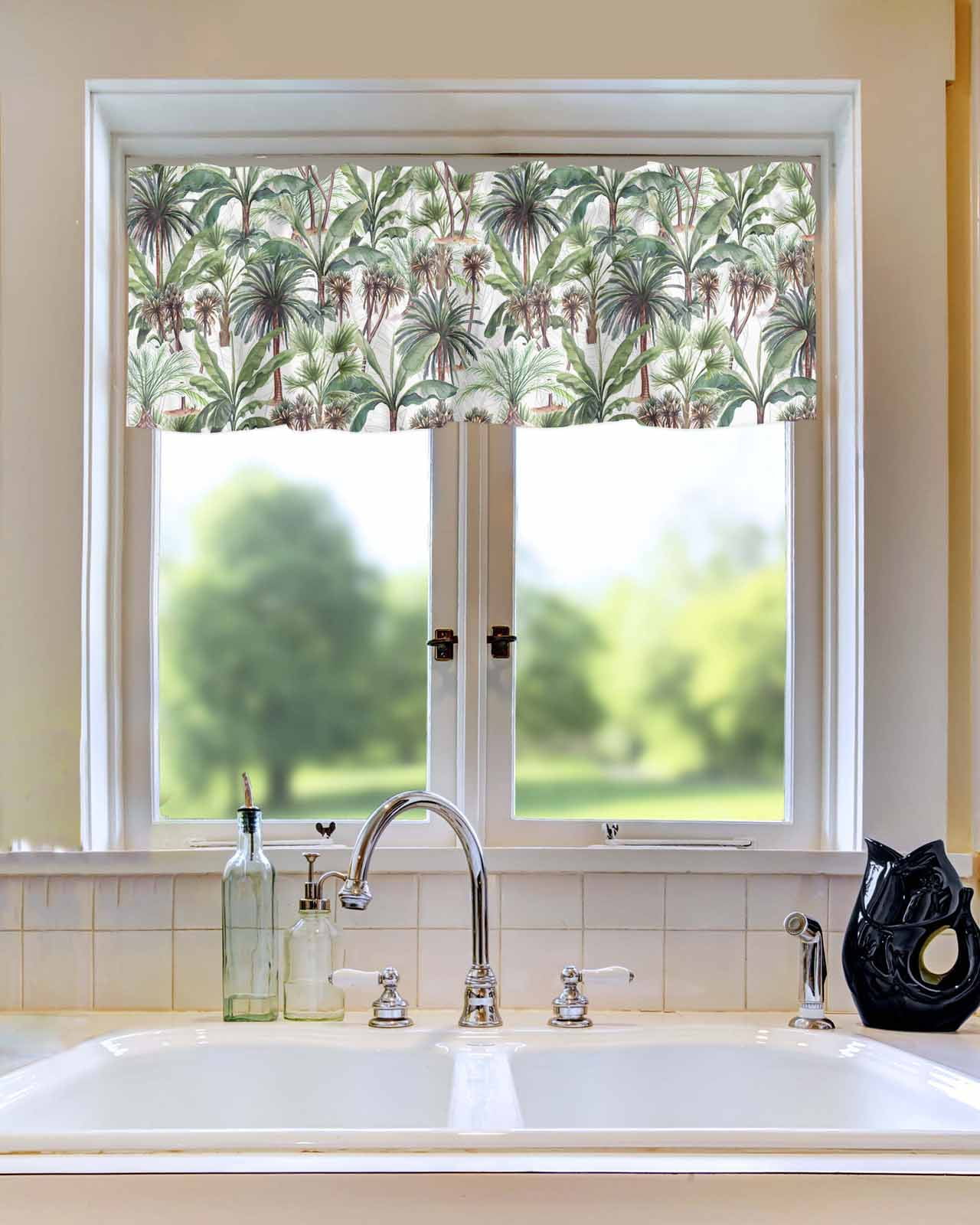 Curtain Valance for WindowsWatercolor Palm Tree Botanical Kitchen ...
