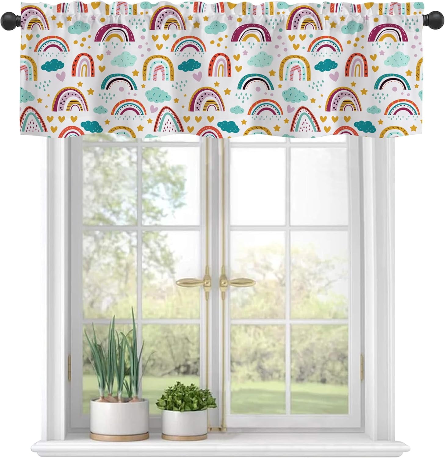 Curtain Valances, Cute Rainbow Clouds Semi Sheer Kitchen Windows ...