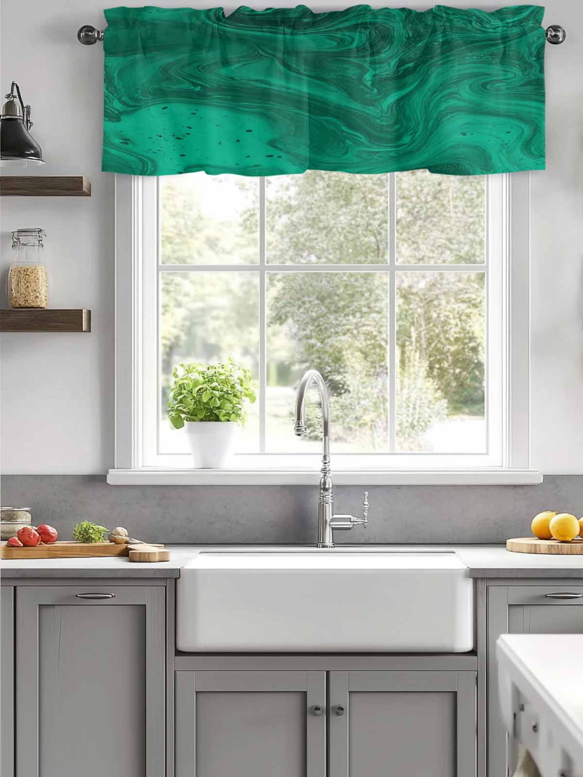 Curtain Valances for Kitchen,Abstract Green Water Ripple Window Valance ...