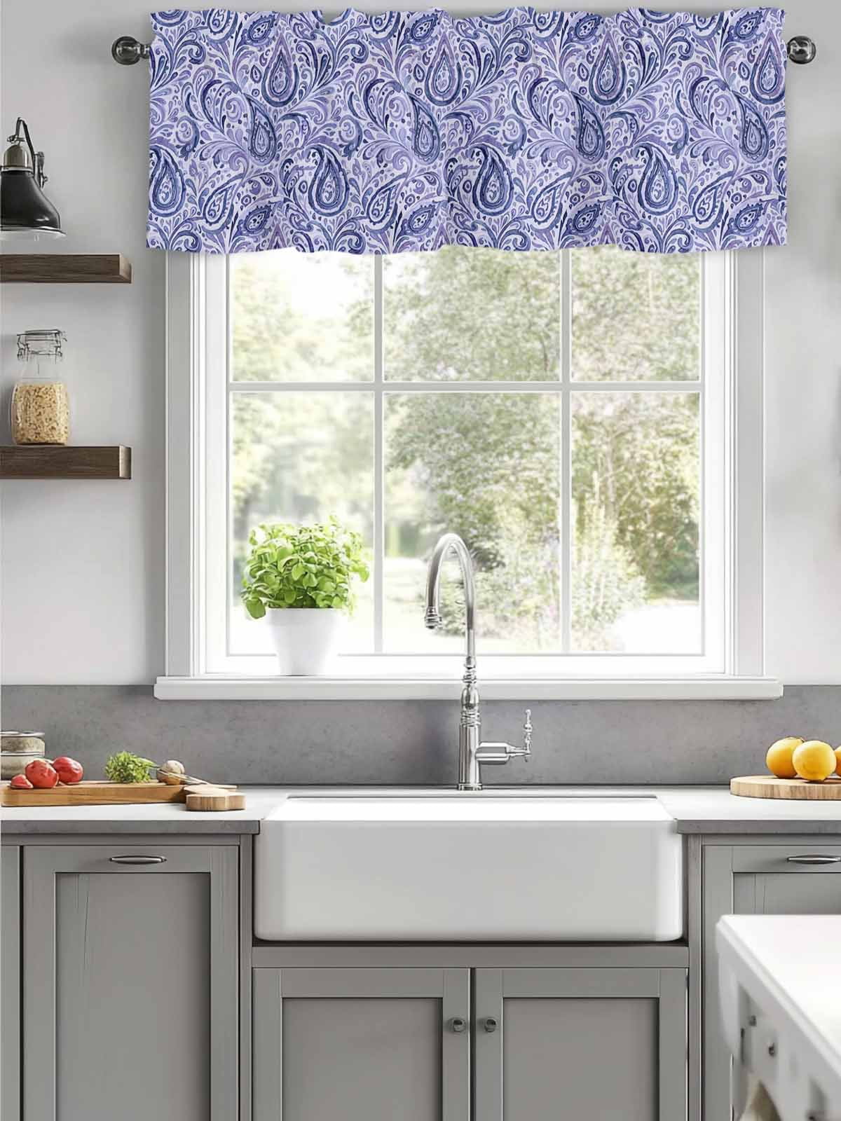 Curtain Valances for Kitchen,Abstract Lavender Paisley Floral Window ...