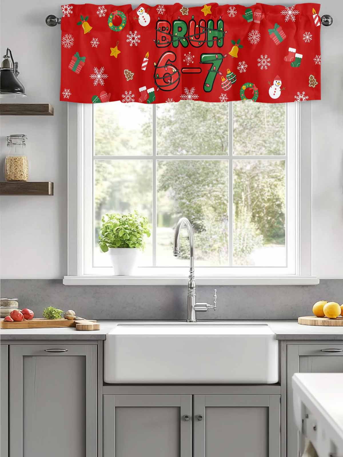 Curtain Valances for Kitchen,Cartoon Snowflakes Christmas Stocking on ...
