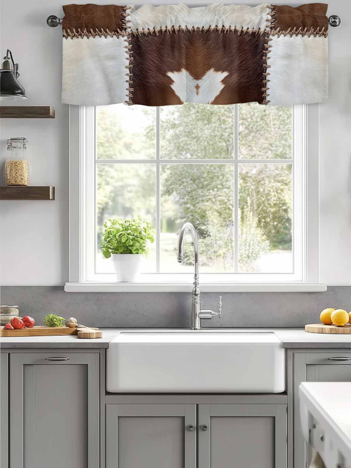 Curtain Valances for Kitchen,Cowhide Leather Collage Art Window Valance ...
