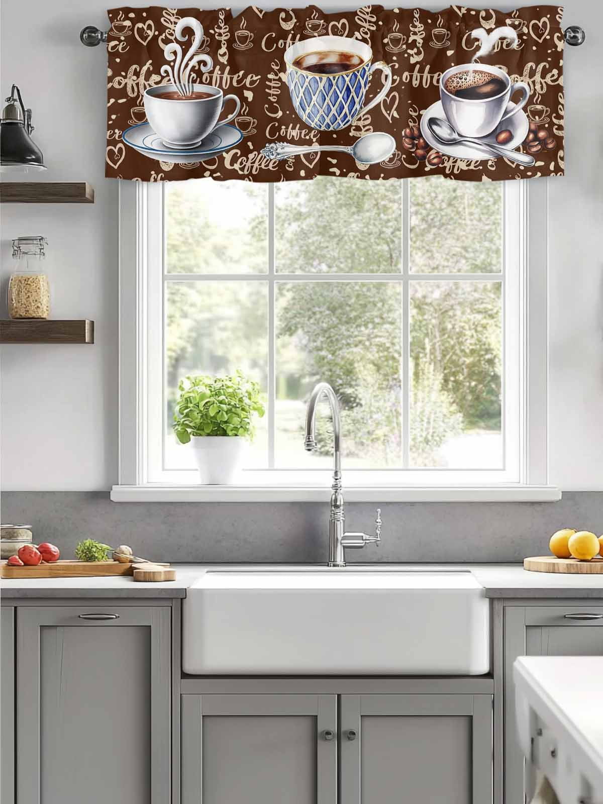 Curtain Valances for Kitchen,Farm Coffee Drink Candy Coffee Beans ...