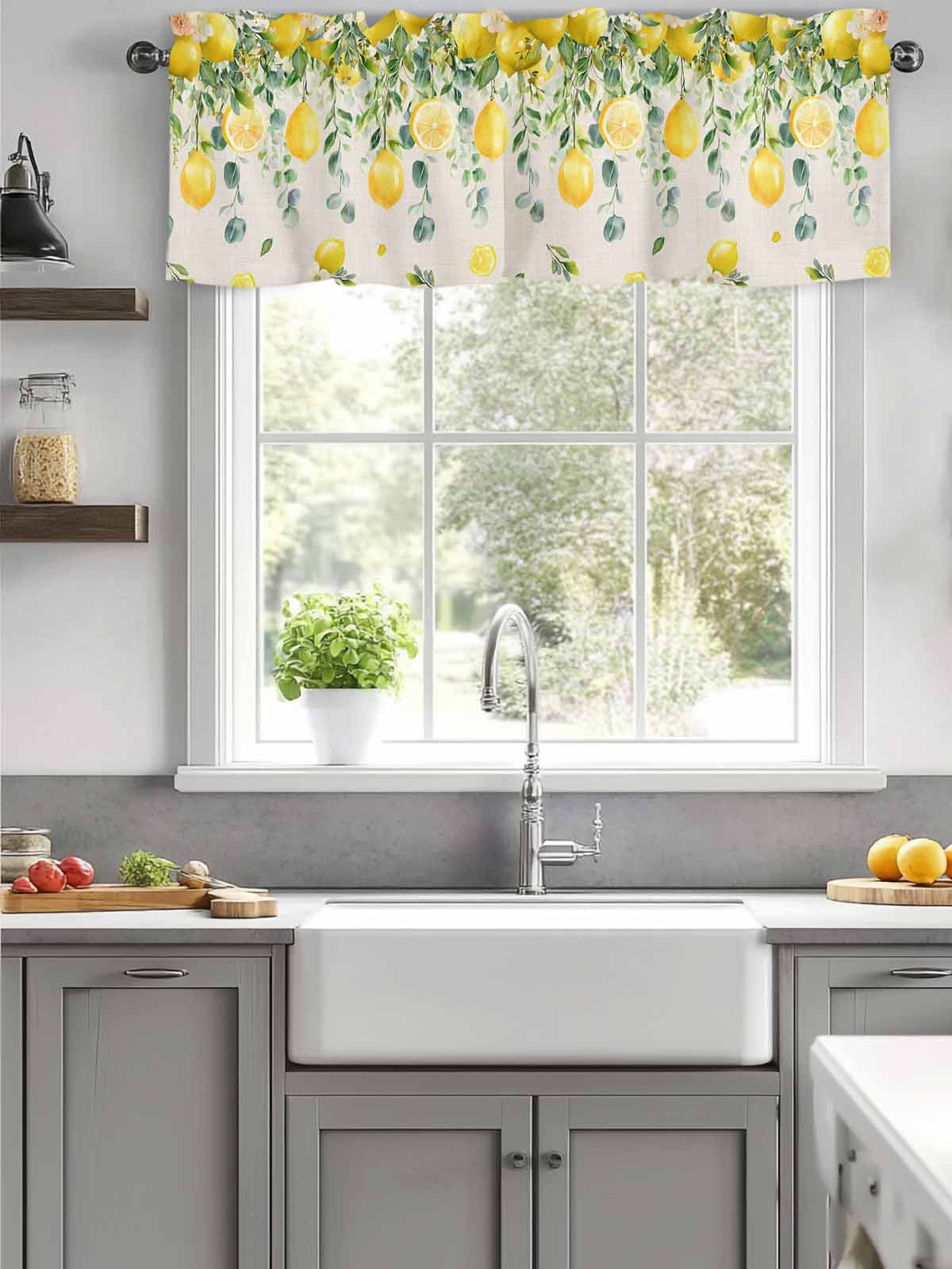 Curtain Valances for Kitchen,Farm Lemon Eucalyptus Leaves Window ...