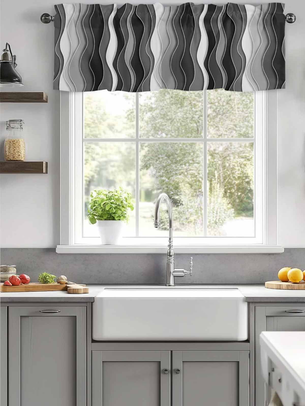 Curtain Valances for Kitchen,Gray Gradient Stripe Abstract Geometric ...