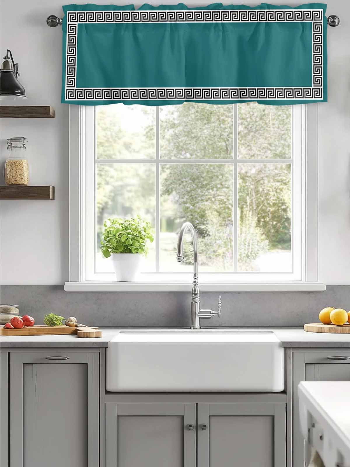 Curtain Valances for Kitchen,Greek Abstract Inspired Key Pattern Window ...